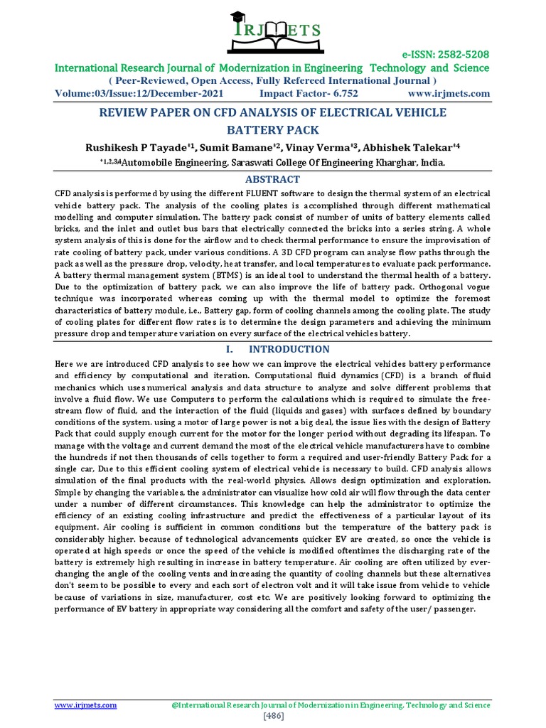 Review Paper On CFD Analysis of Electrical Vehicle Battery Pack | PDF ...