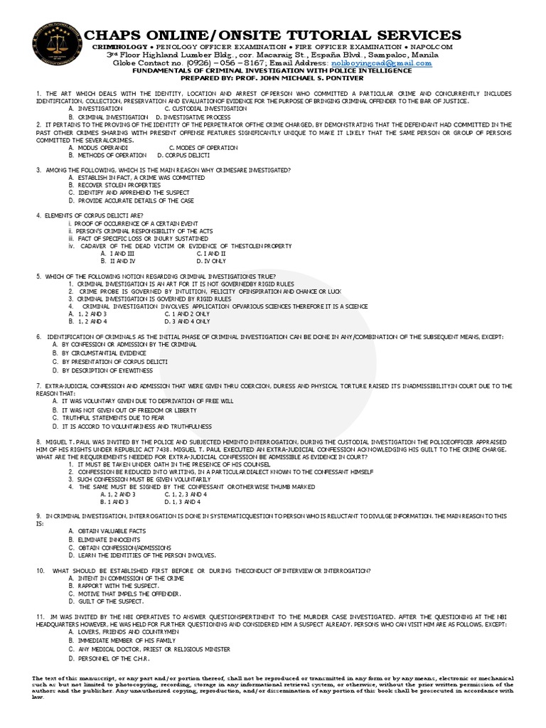 Chaps Online/Onsite Tutorial Services | Download Free PDF | Confession (Law) | Crime Scene