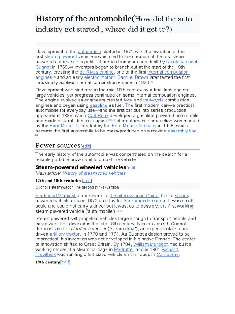 History and Development of Automobiles | PDF | Car | Electric Car