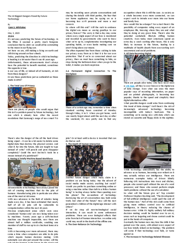 The 10 Biggest Dangers Posed by Future Technology | PDF | Artificial Intelligence | Intelligence ...