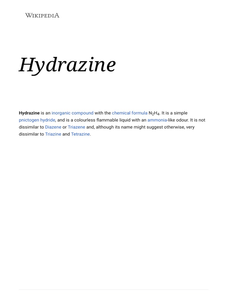 An In-Depth Examination of Hydrazine: Its Properties, Uses, and Safety ...