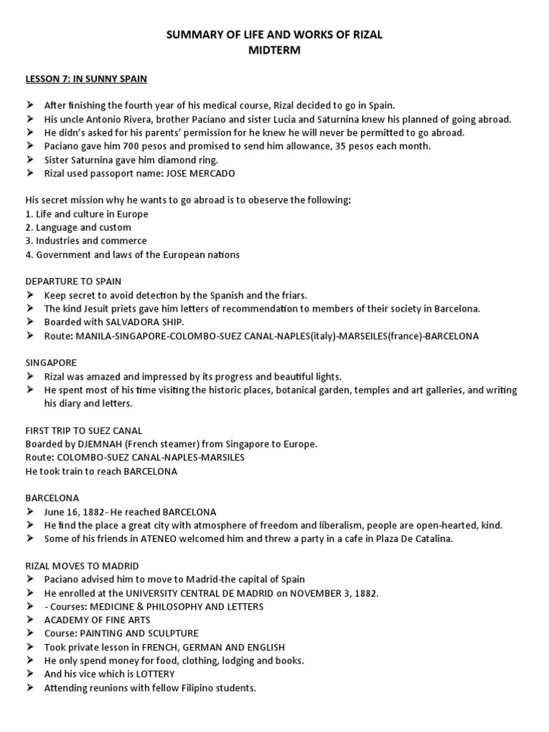 Summary of Life and Works of Rizal | PDF | Philippines