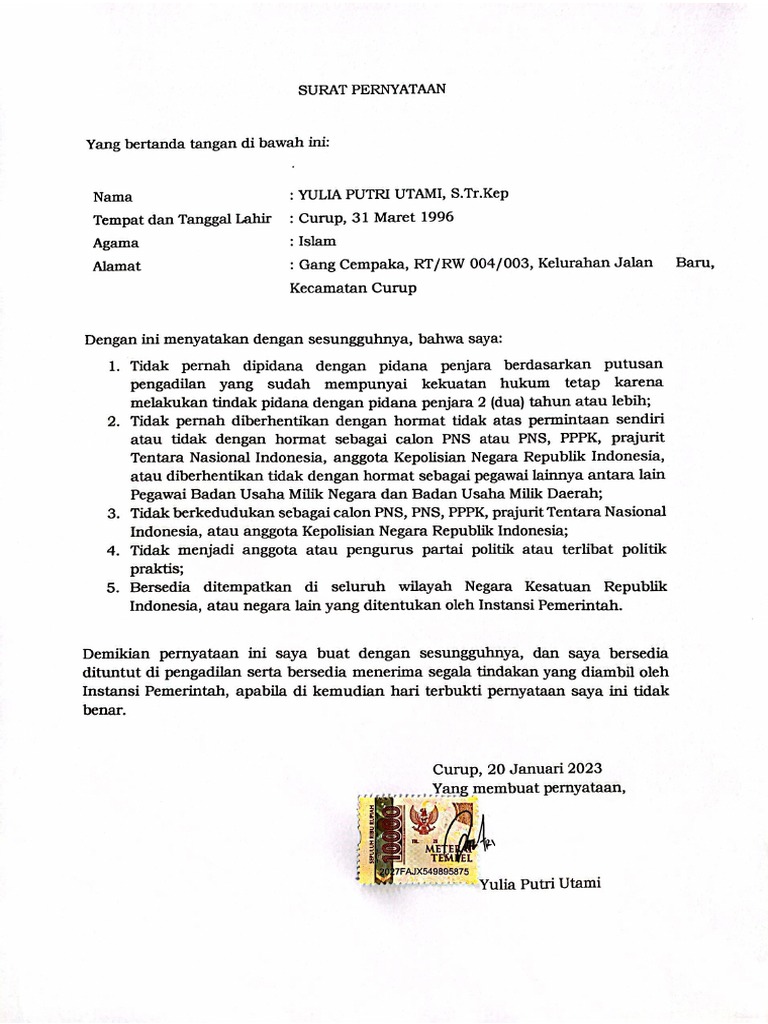 YULIA PUTRI UTAMI, S.TR - Kep | PDF