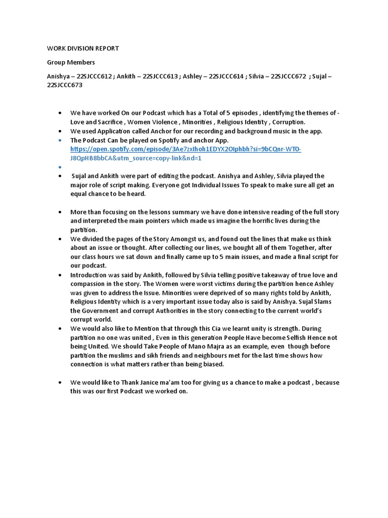 Work Division Report | PDF