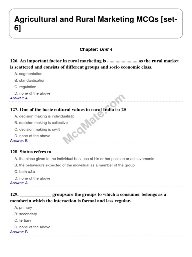 Agricultural and Rural Marketing Solved MCQs (Set-6) | PDF | Market ... Agricultural and Rural Marketing Solved MCQs (Set-6) | PDF | Market ...