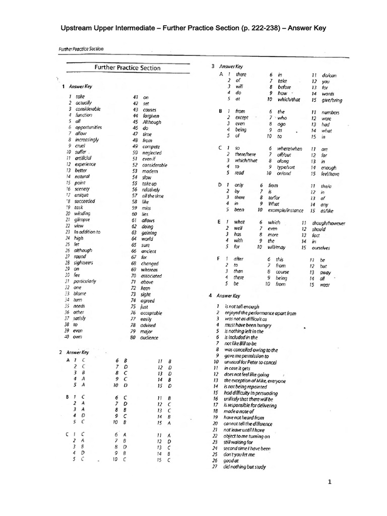 Further Practice Section Answer Key | PDF
