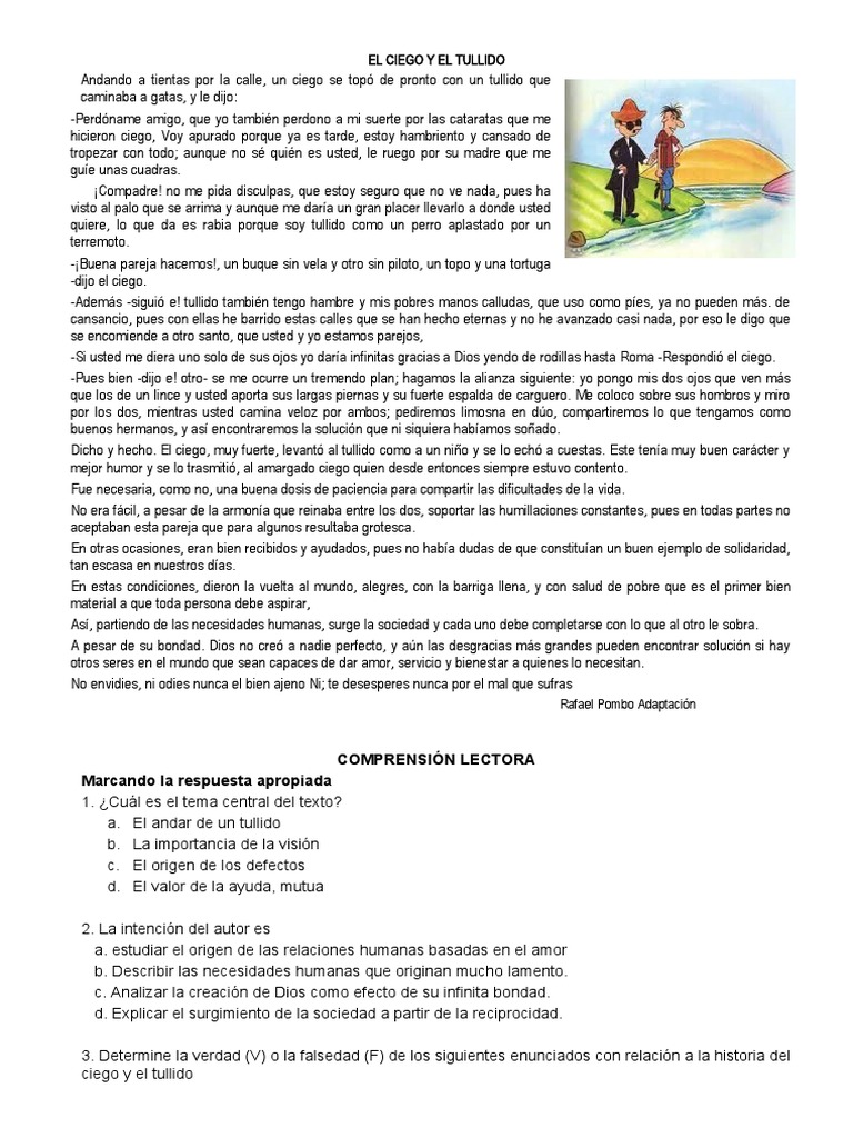 Ficha de Lectura - El Ciego y El Tullido | PDF | Amor