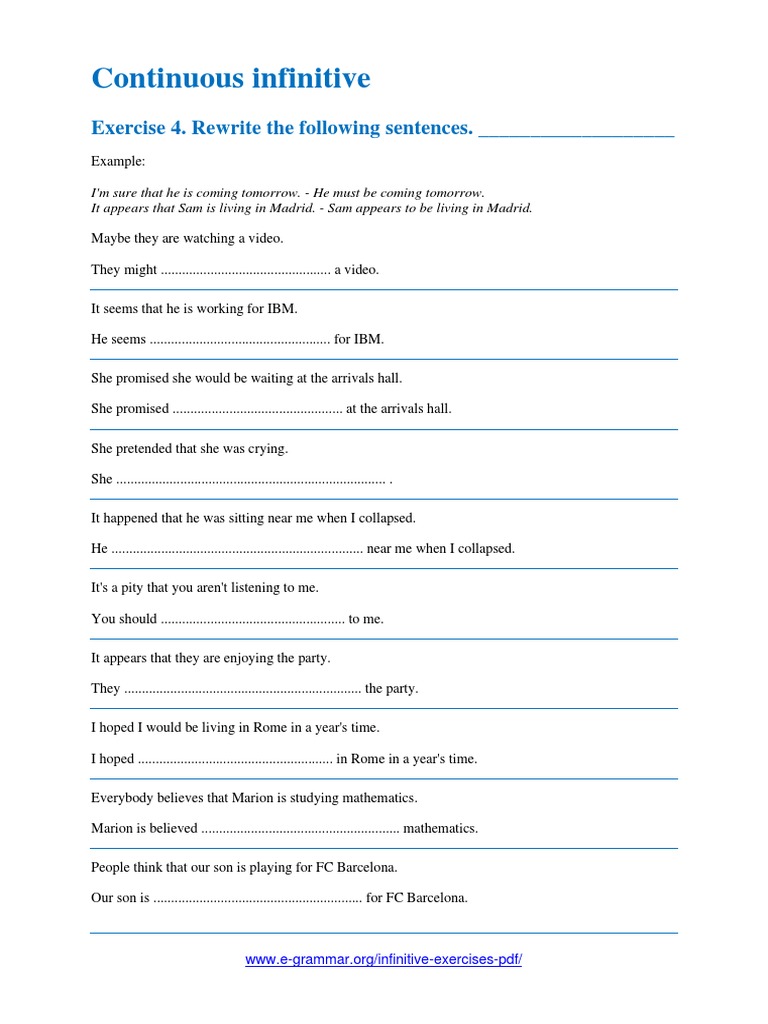 Continuous Infinitive: Exercise 4. Rewrite The Following Sentences. | PDF | Computers