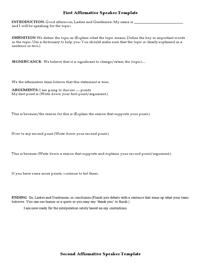First Affirmative Speaker Template | PDF | Argument | Logic