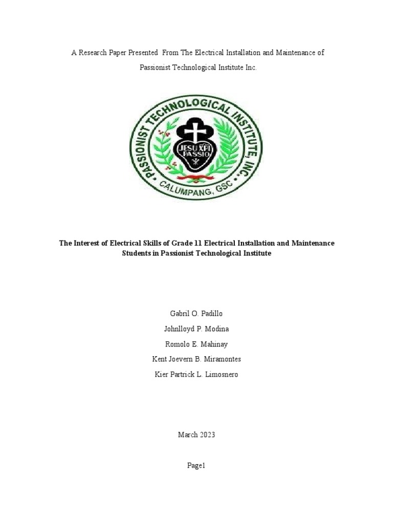 A Research Paper Presented From The Electrical Installation and ...