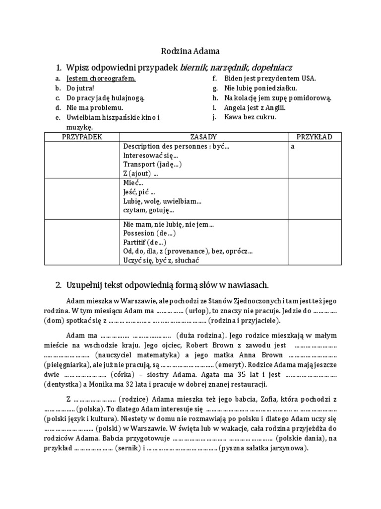 Polski A1 Przypadki "Rodzina Adama" | PDF