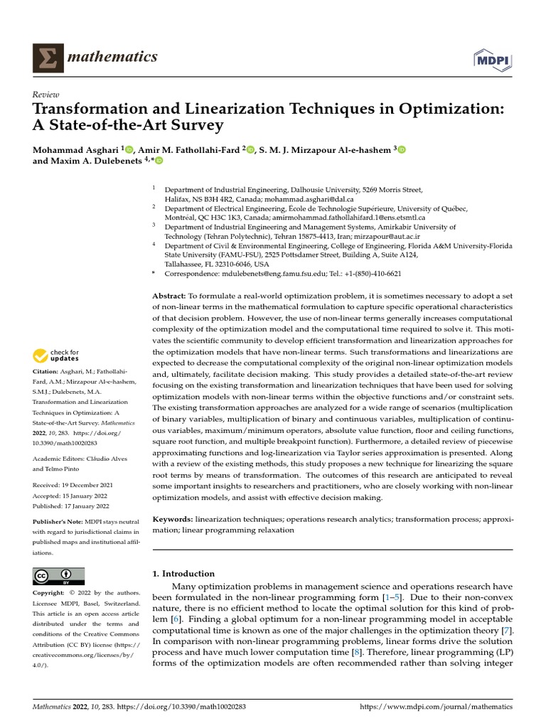 Mathematics: Transformation and Linearization Techniques in Optimization: A State-of-the-Art ...