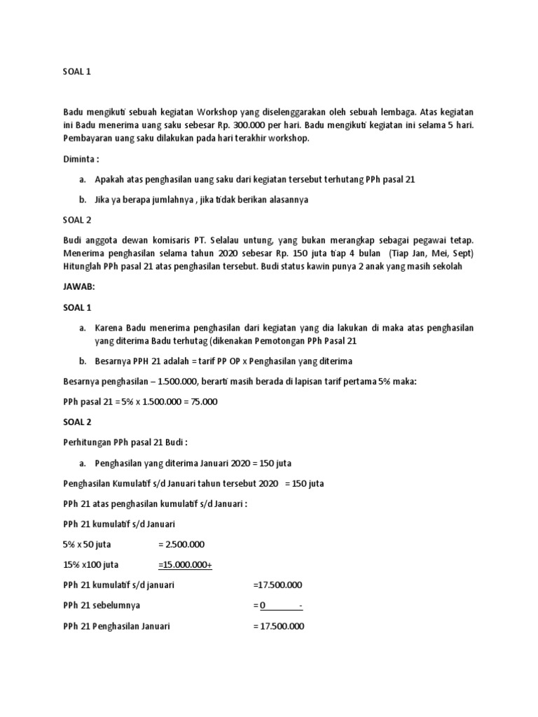 Latihan Soal Pertemuan 1 - Perpajakan 2 - Genap 21-22 - 24 Februari 2022 | PDF