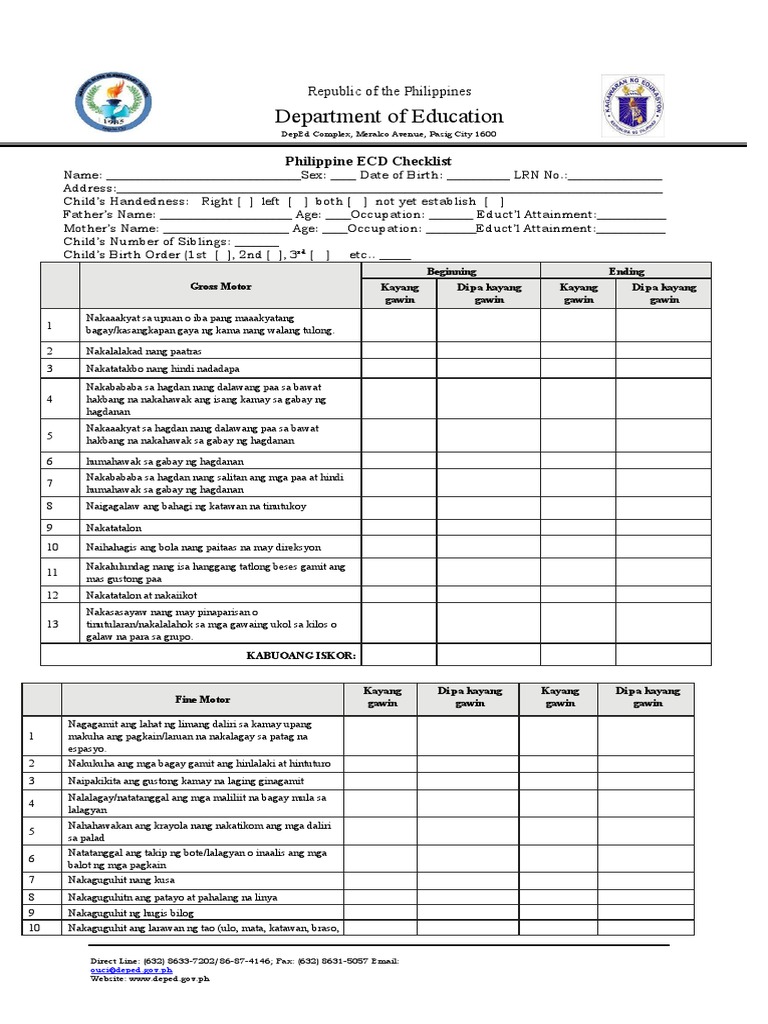 ECD Checklist 2021 2022 | PDF