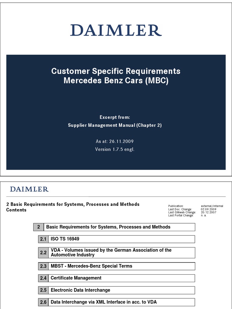 Customer Specific Requirements MBC V175 091126 en | PDF | Electronic ...