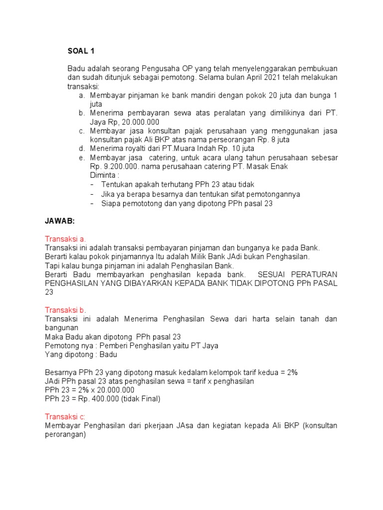 Latihan Soal Minggu 5 - Perpajakan 1 - Genap 21-22 | PDF