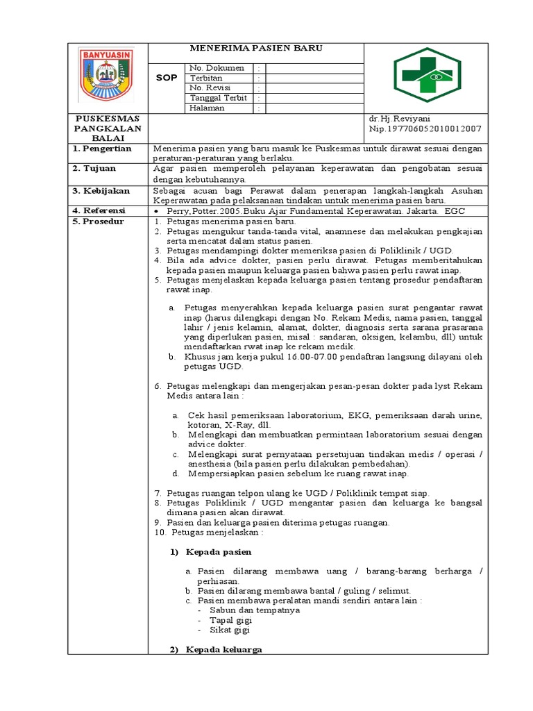 Sop Menerima Pasien Baru | PDF