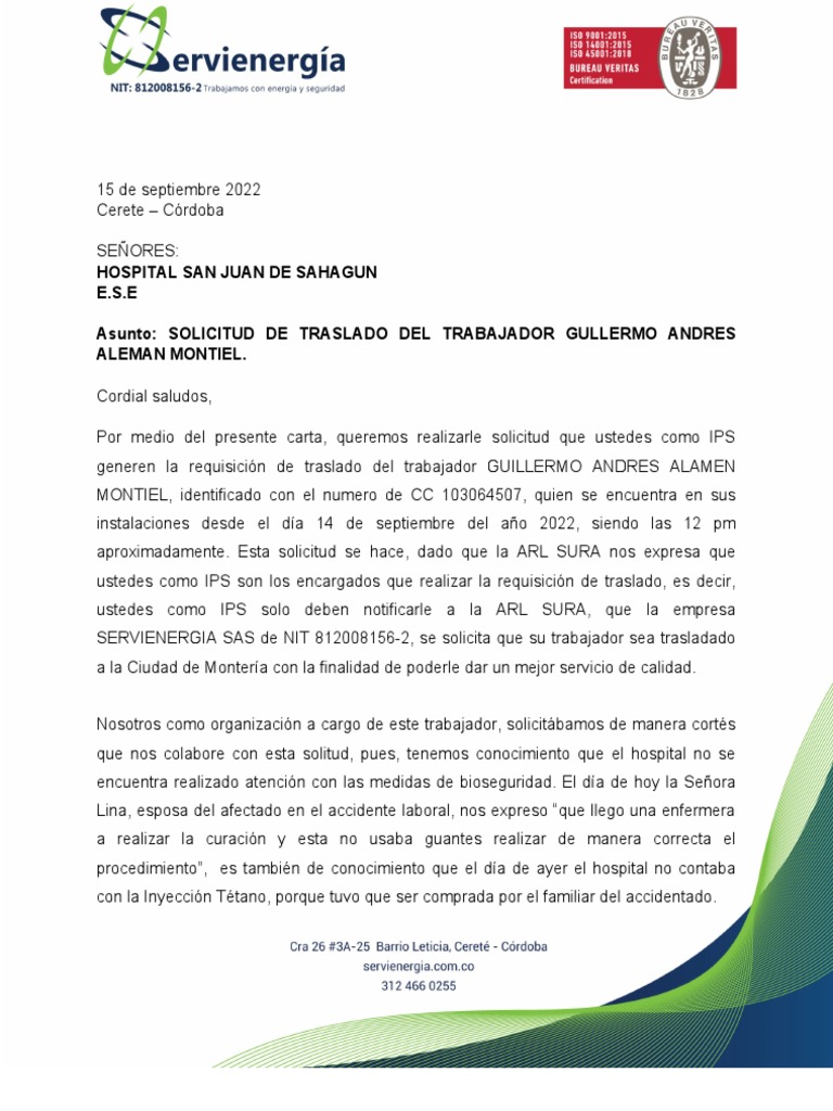 Solicitud de Traslado | PDF