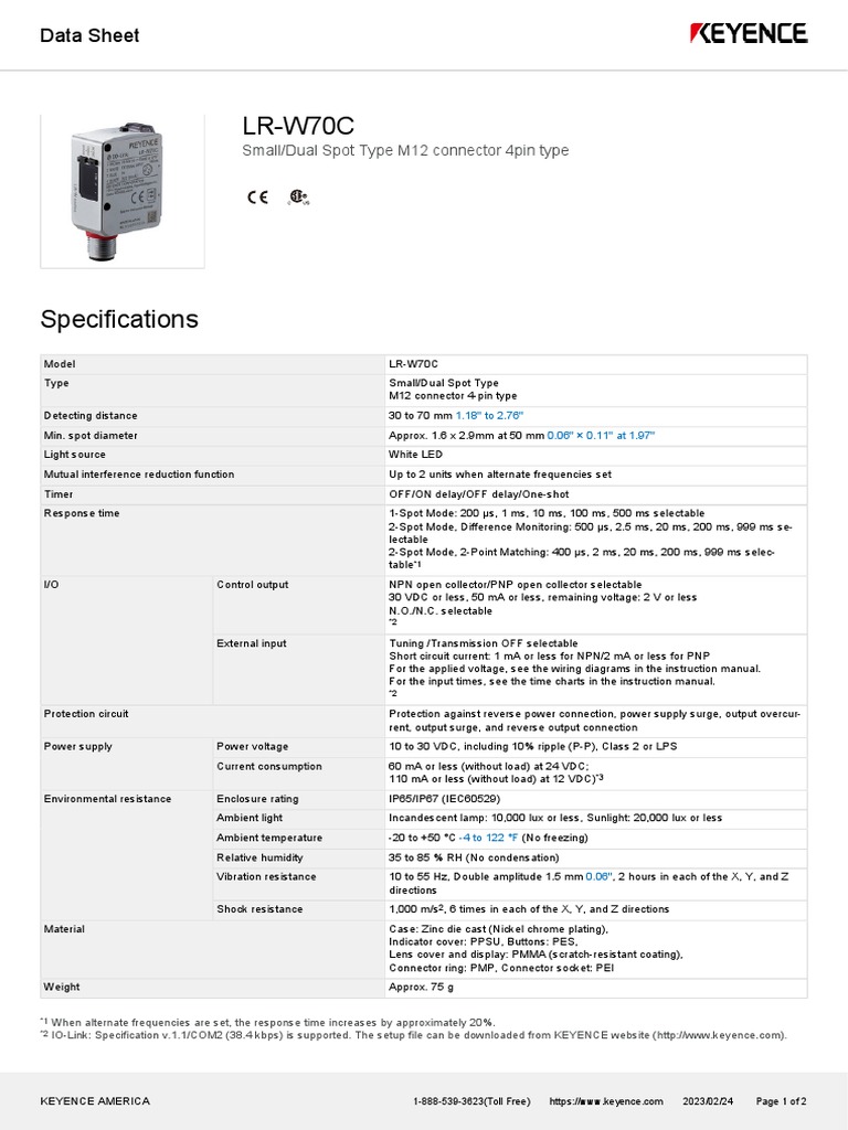 LR-W70C Dual Spot Sensor Data Sheet | PDF | Bipolar Junction Transistor ...