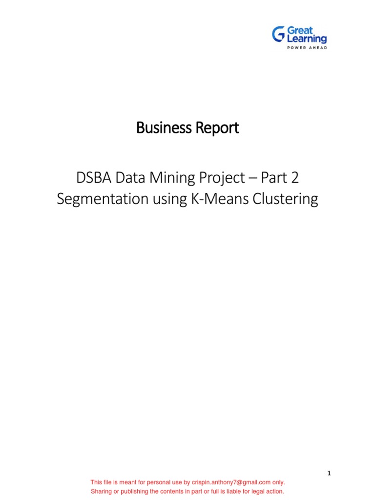 Business Report DSBA Data Mining Project - Part 2 Segmentation Using K-Means Clustering | PDF ...