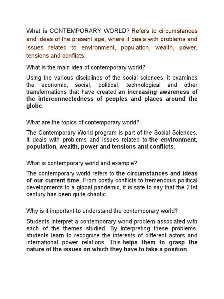 What Is CONTEMPORARY WORLD | PDF | Globalization | Sustainability