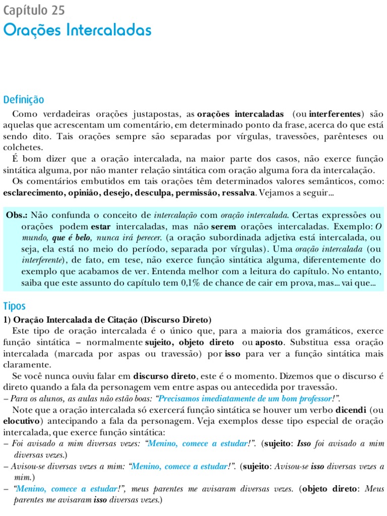 Orações Intercaladas: Definição | PDF | Oração | Assunto (gramática)