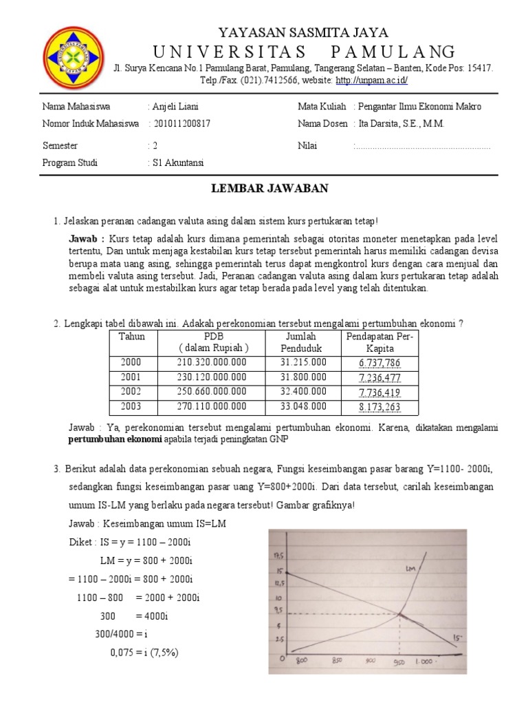 Lembar Jawaban Uas Ekonomi Makro Anjeli | PDF