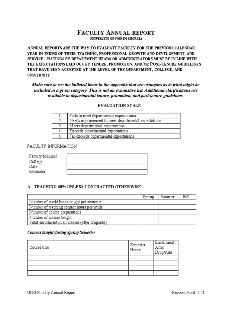 Faculty Annual Report UNG | PDF | Evaluation | Curriculum