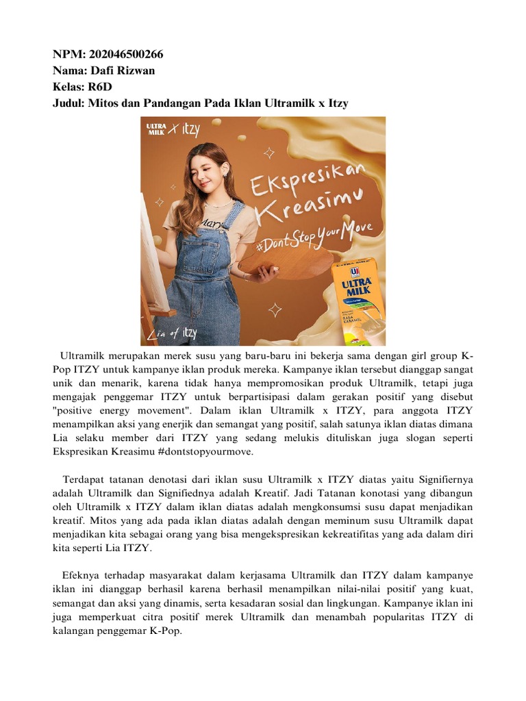 Dafi Rizwan - 202046500266 - Mitos (Iklan UltraMilk X ITZY) | PDF