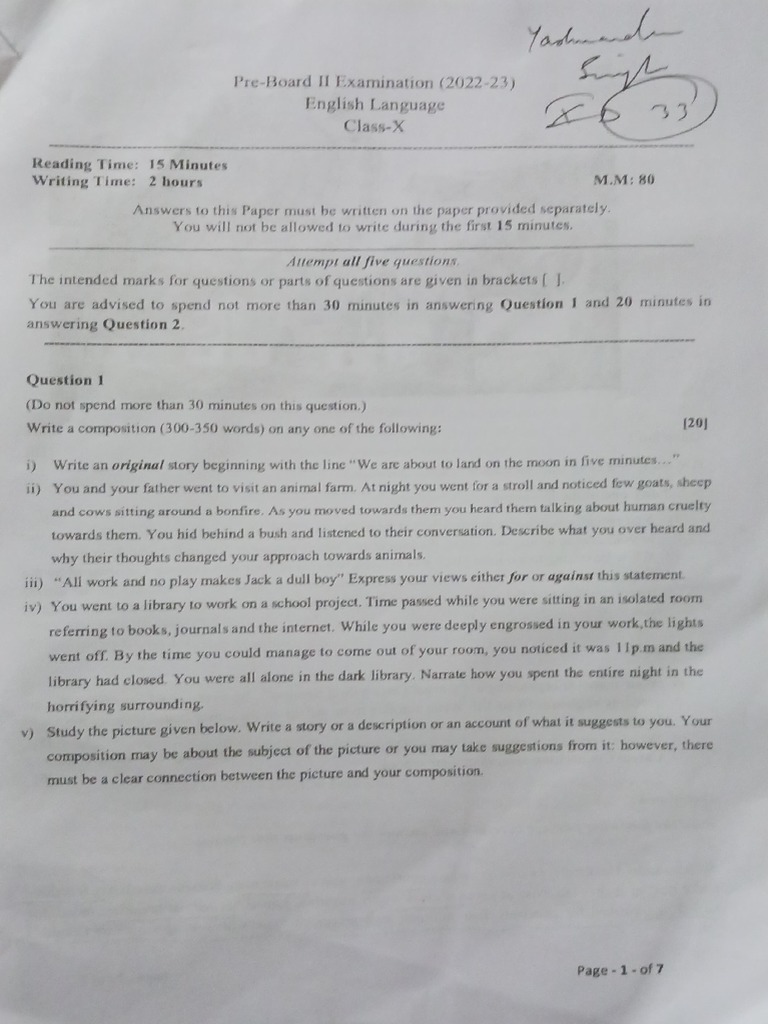 Pre Board Paper 1 | PDF