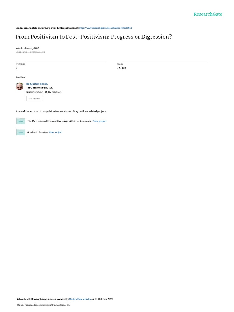 From Positivism To Post-Positivism: Progress or Digression?: January ...