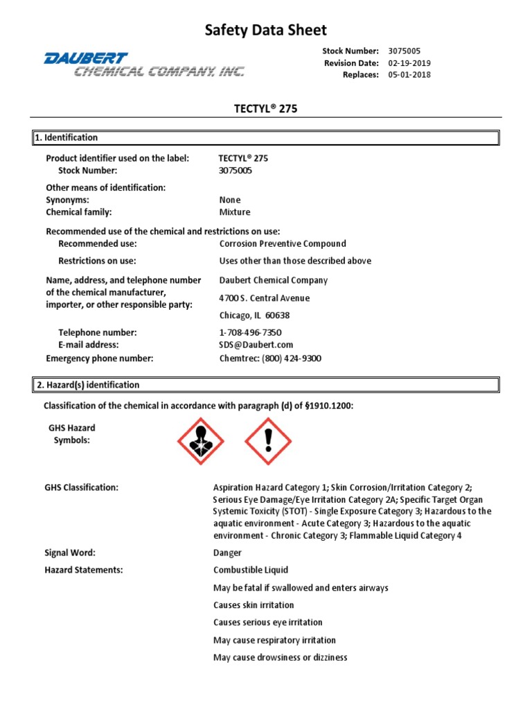 Safety Data Sheet: TECTYL® 275 | PDF
