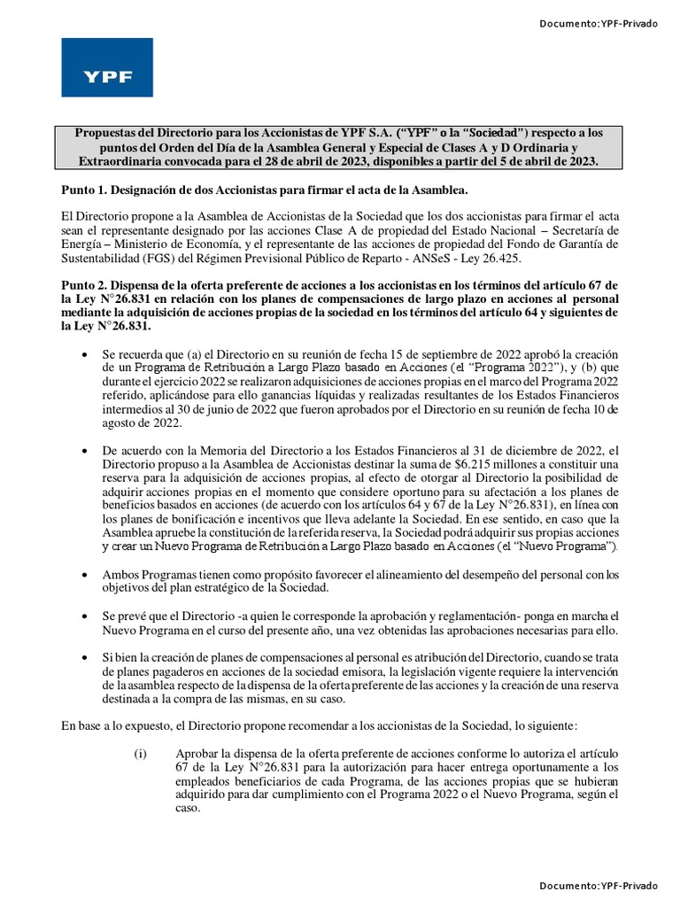 Ypf Asamblea | PDF | Business | Economias