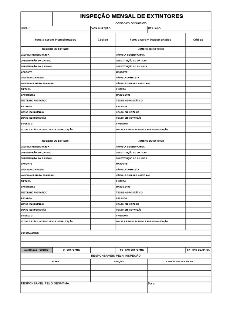 Check List - Inspeção Mensal de Extintores | PDF | Informática