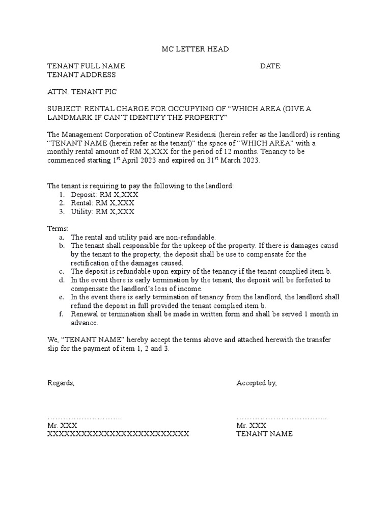 Tenancy Letter Sample | PDF