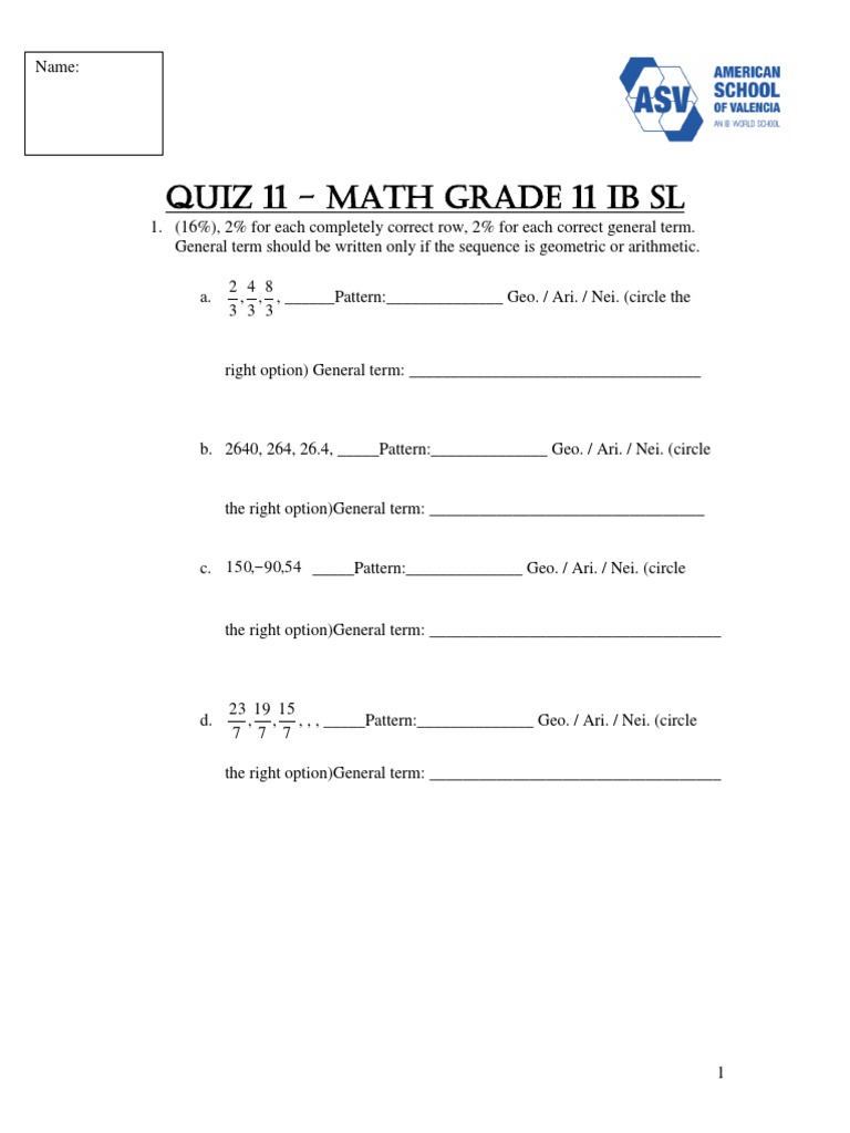 Math Quiz | PDF | Summation | Sequence