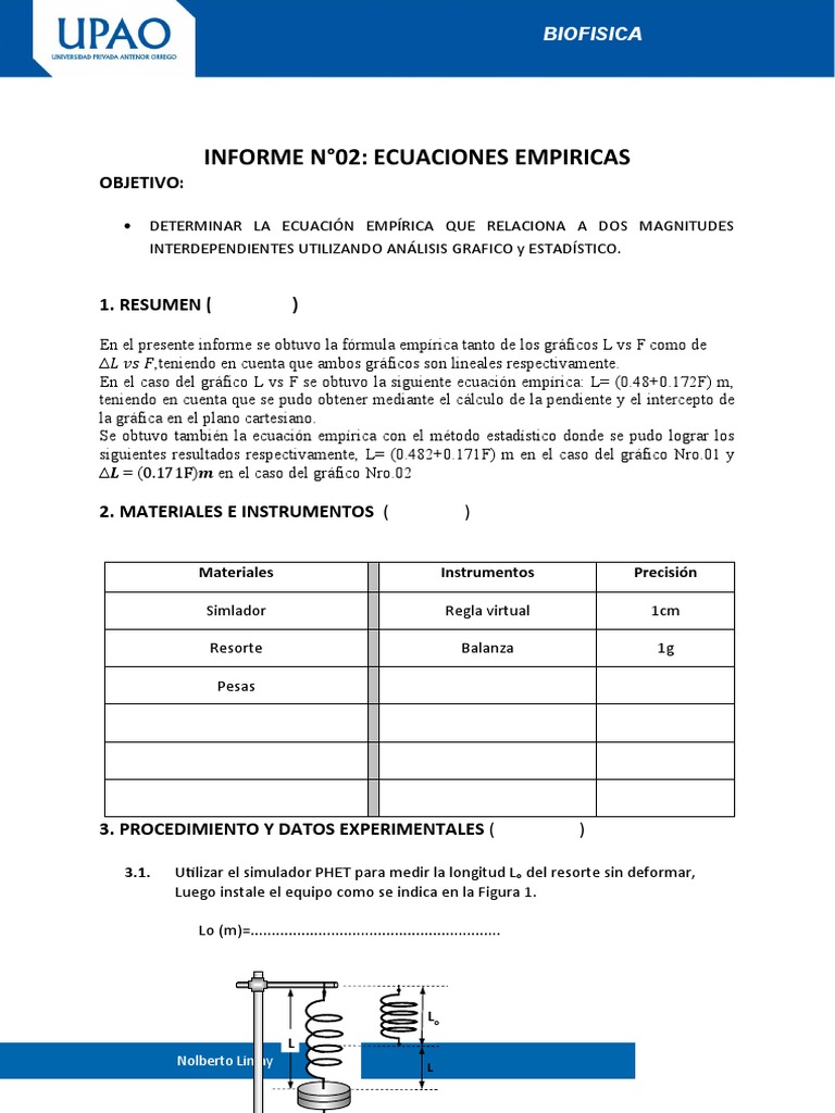 Informe 02 - Ecuaciones Empiricas | PDF | Masa | Pendiente