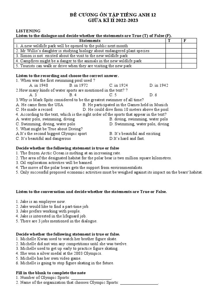 ĐỀ CƯƠNG TA 12 GIỮA KÌ II 2023 - HS | PDF | Academic Term | Books
