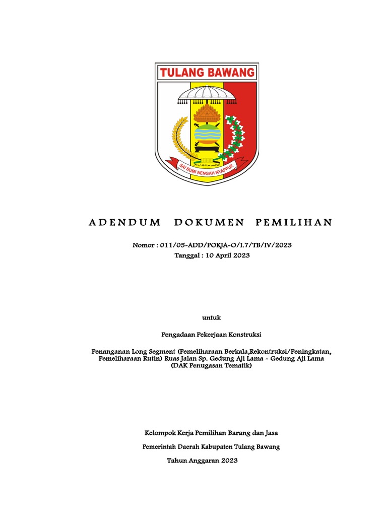Add Dokumen Pemilihan Penanganan Long Segment Ruas Jalan Sp. Gedung Aji ...
