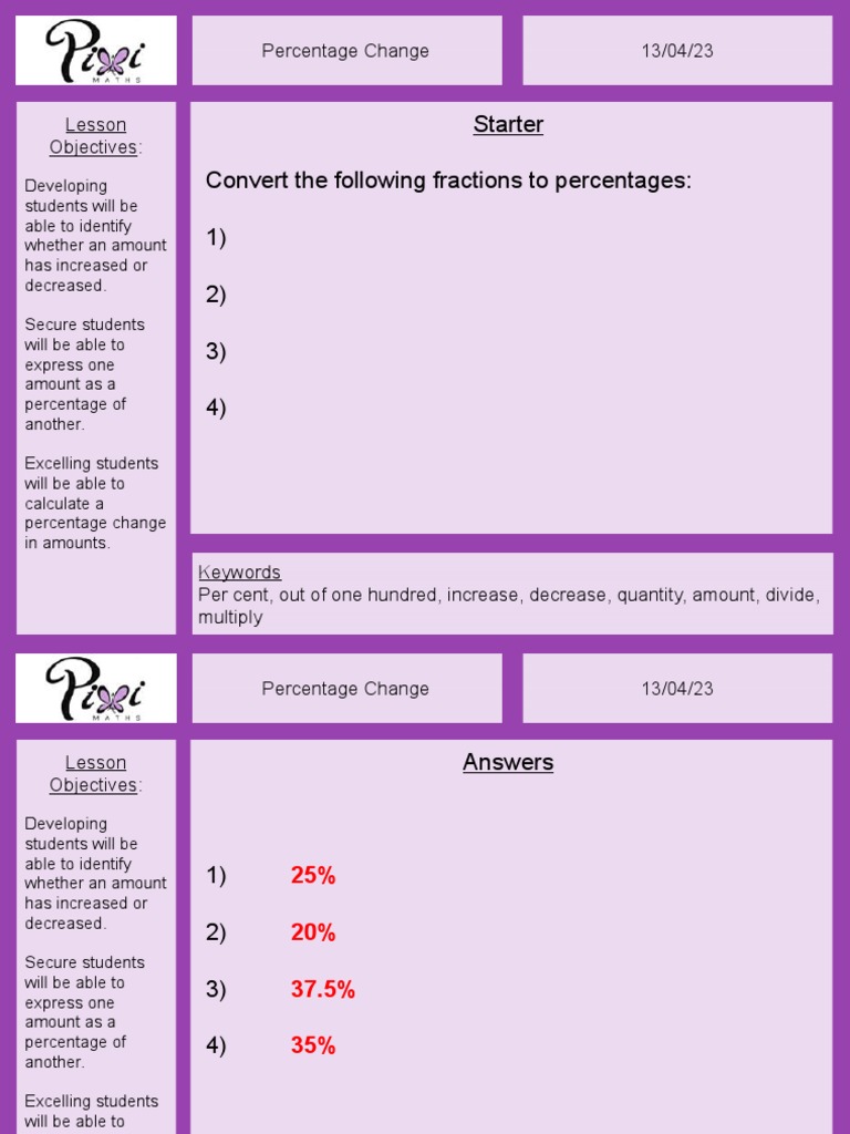 Understanding Percentage Change in Math | PDF | Percentage | Mathematics