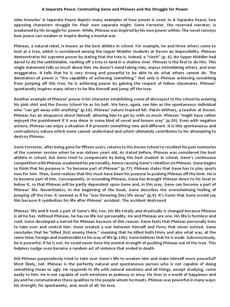 A Separate Peace - Contrasting Gene and Phineas and The Struggle For ...