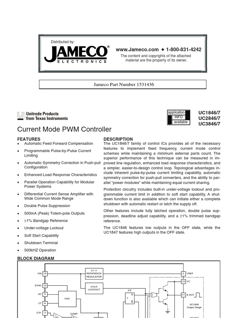 Texas - Instruments UC3846DW Datasheet | PDF | Amplifier | Electronic ...