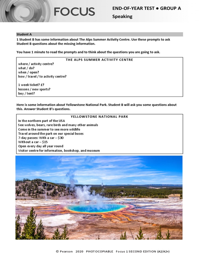 Focus1 2E End of Year Test Speaking GroupA | PDF | Language Arts ...