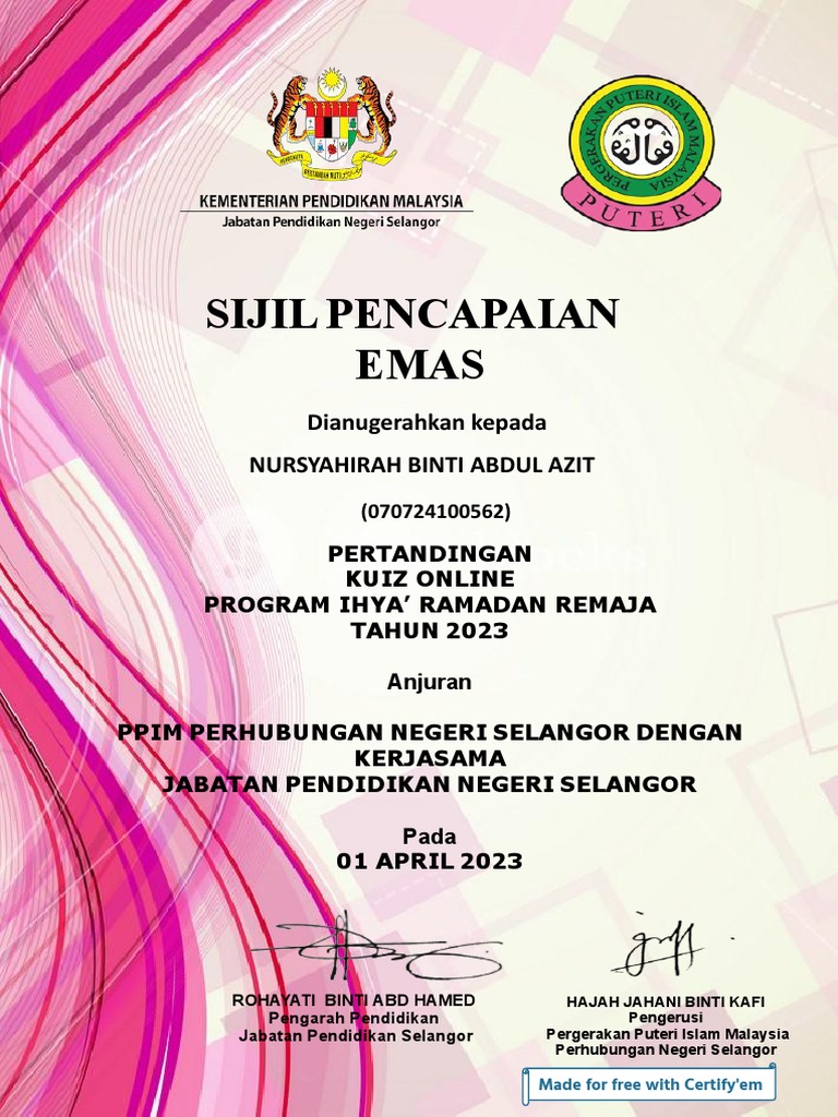 NURSYAHIRAH BINTI ABDUL AZIT For JWPN PT | PDF