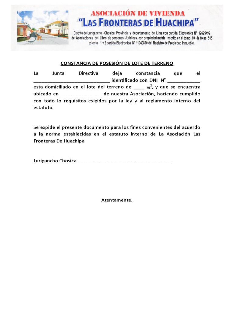 Constancia de Posesión de Lote de Terreno | PDF