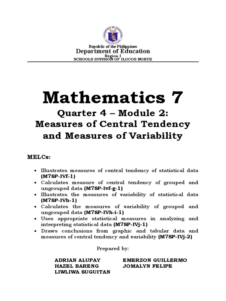 Math 7 Q4 Weeks6to9 MELCs5to10 MOD2 | PDF | Mode (Statistics) | Mean