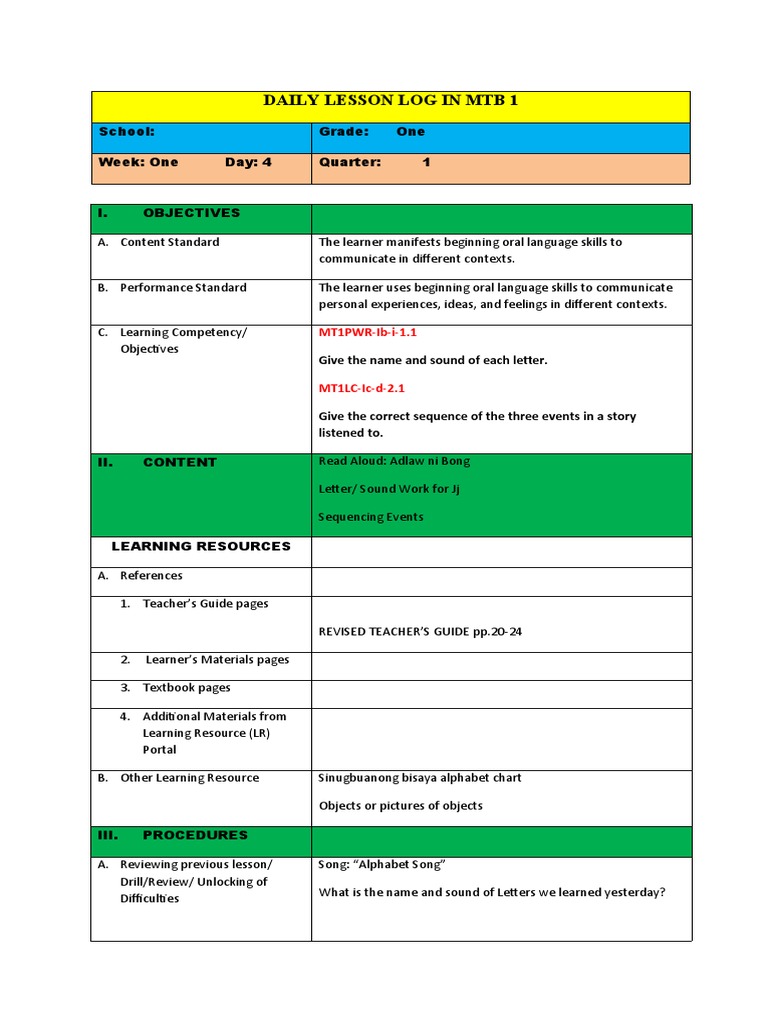 Daily Lesson Log in MTB 1: MT1PWR-Ib-i-1.1 | PDF | Education Theory ...