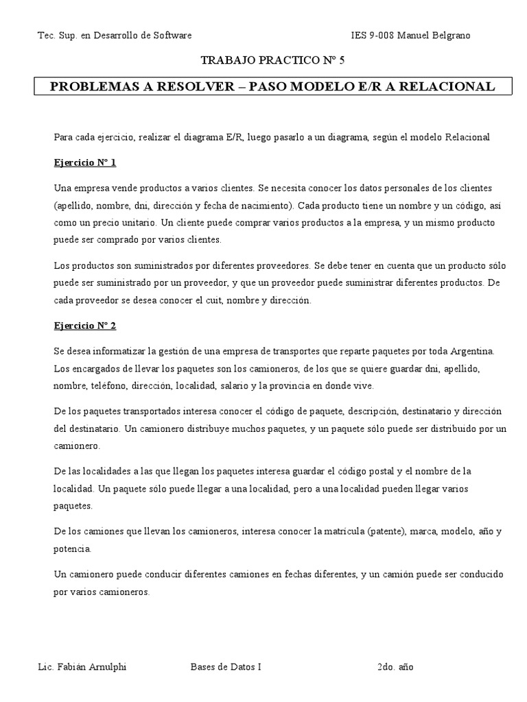Trabajo Practico #5 - Paso Del Modelo E-R Al Modelo Relacional | PDF