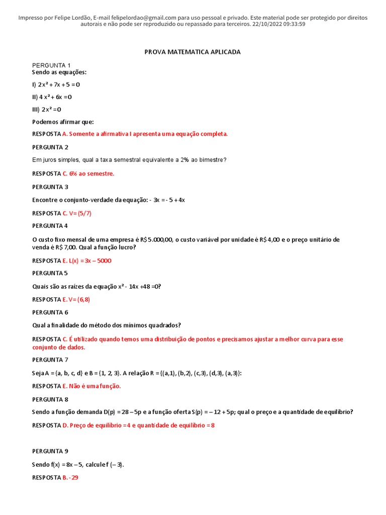 Matemática | Download grátis PDF | Equações | Matemática