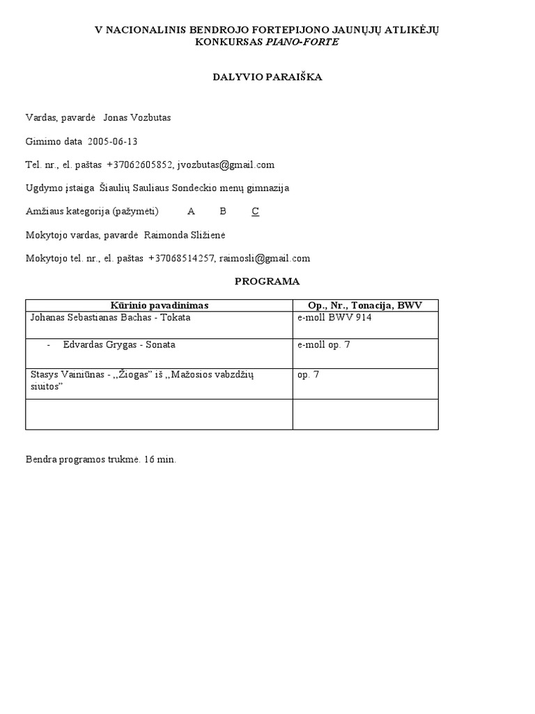 V Nacionalinis Bendrojo Fortepijono Jaunųjų Atlikėjų Konkursas Piano ...